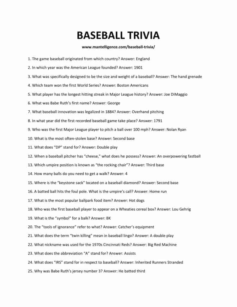59 Baseball Trivia Questions Answers Fun MLB Quiz 