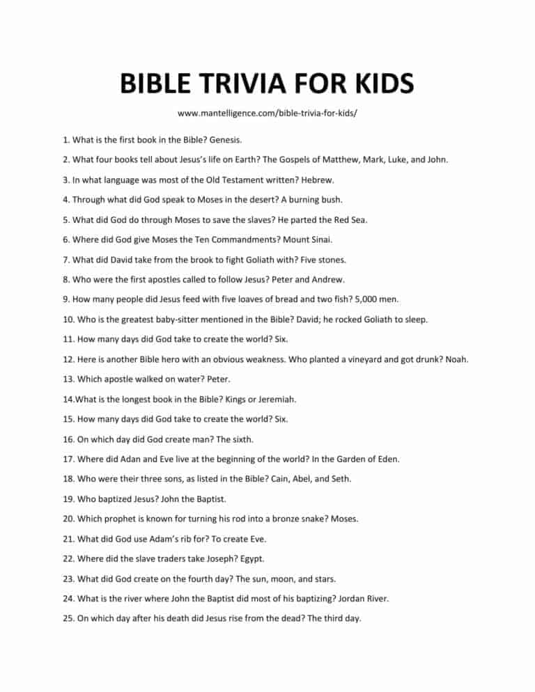 58 Best Bible Trivia For Kids with Answers 58 Best Bible Trivia For Kids with Answers