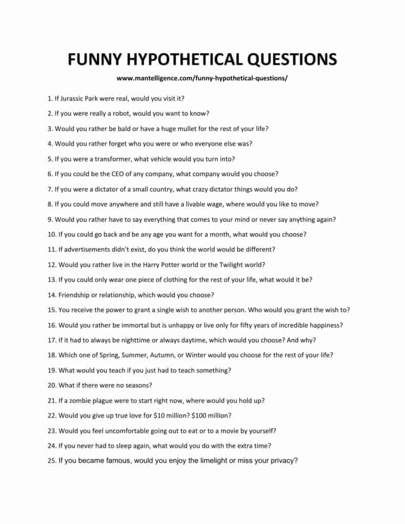26 Best Funny Hypothetical Questions Spark Fun Conversations 26 Best Funny Hypothetical Questions Spark Fun Conversations