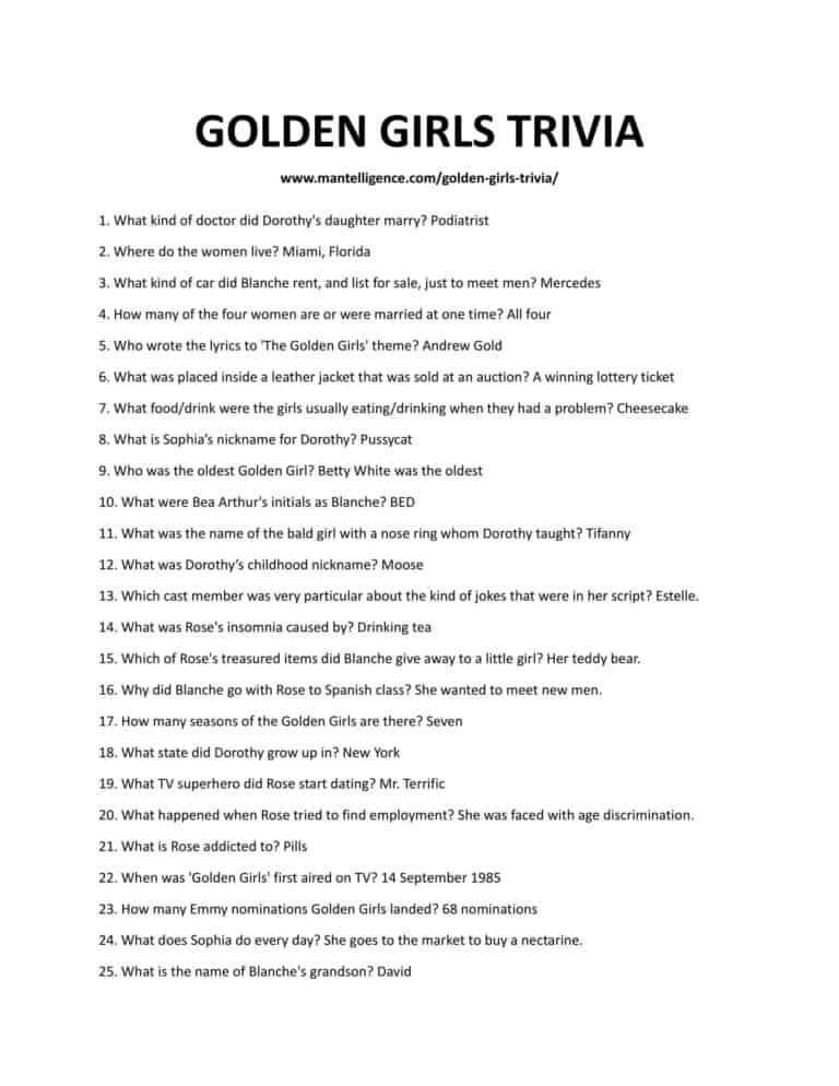 21 Golden Girls Trivia Questions & Answers (Fun Quiz)